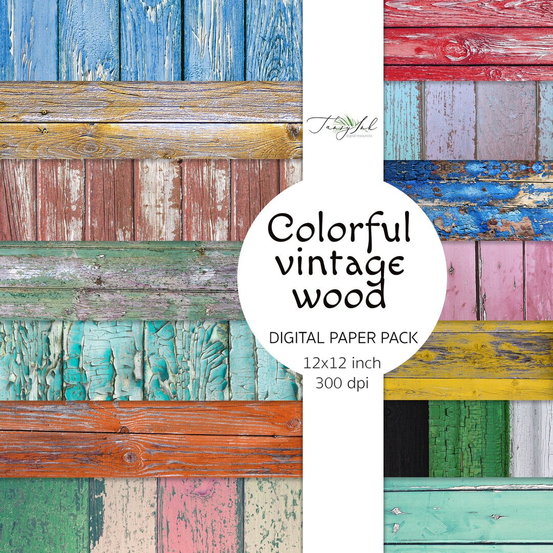 Colorful Vintage Wood Digital Paper, Wood Background, Wood Texture ...