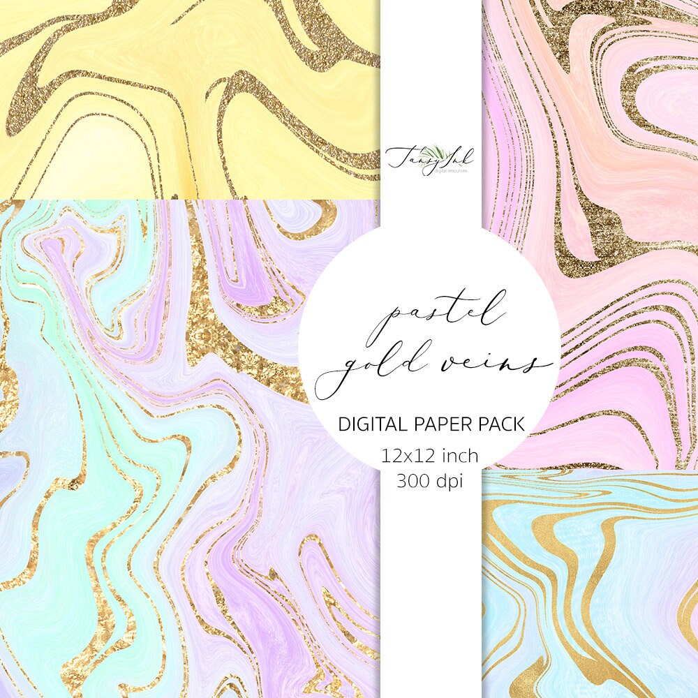 Pastel Gold Veins Digital Paper, Pink Swirls Paper, Gradient Texture ...