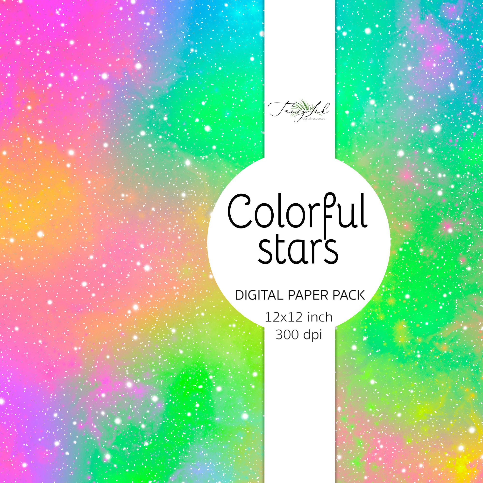 Colorful Stars Digital Paper, Stars Background, Outer Space, Stars ...