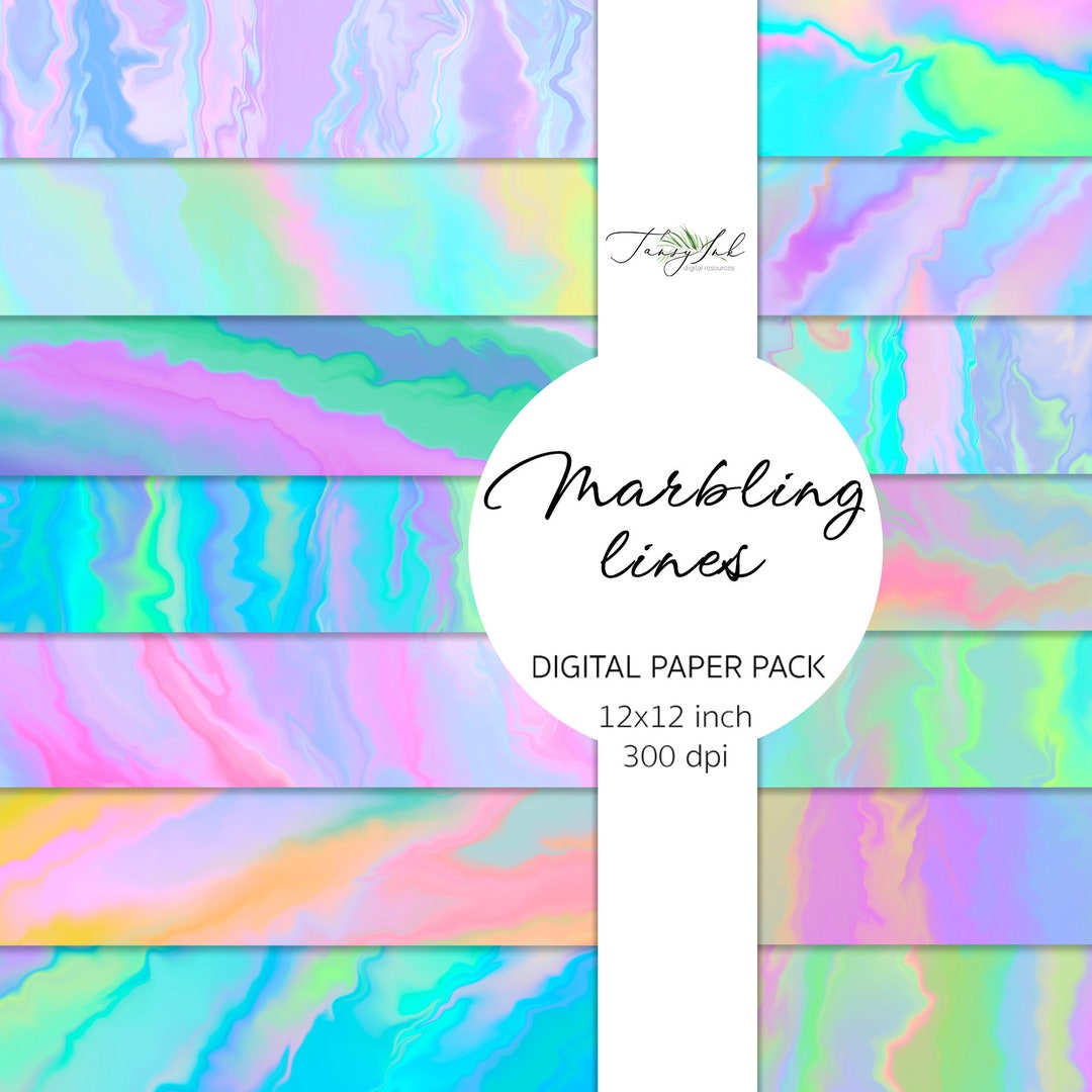 Marbling Lines Digital Paper, Holographic Marble, Scrapbooking Paper ...
