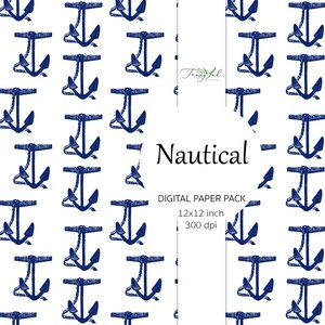Nautical Digital Paper, Seamless Pattern, Vintage Ship, Scrapbooking ...