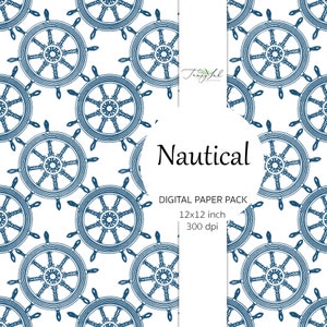 Nautical Digital Paper, Seamless Pattern, Vintage Ship, Scrapbooking ...