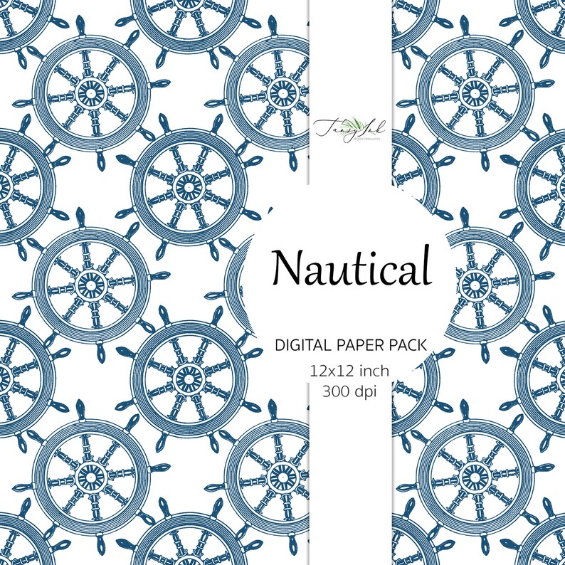 Nautical Digital Paper, Seamless Pattern, Vintage Ship, Scrapbooking ...