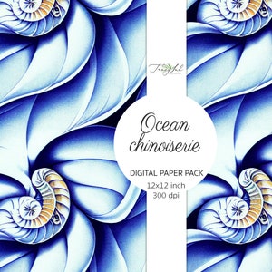 Ocean Chinoiserie SEAMLESS Digital Paper, Oriental Backdrop, Octopus ...