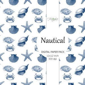 Nautical Digital Paper, Seamless Pattern, Vintage Ship, Scrapbooking ...