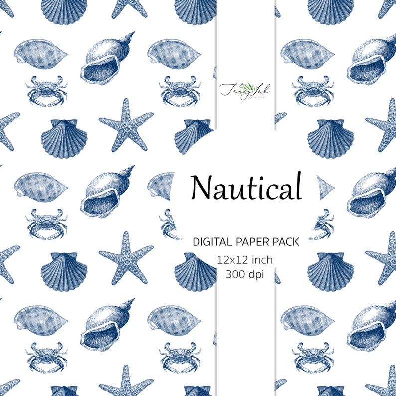 Nautical Digital Paper, Seamless Pattern, Vintage Ship, Scrapbooking ...