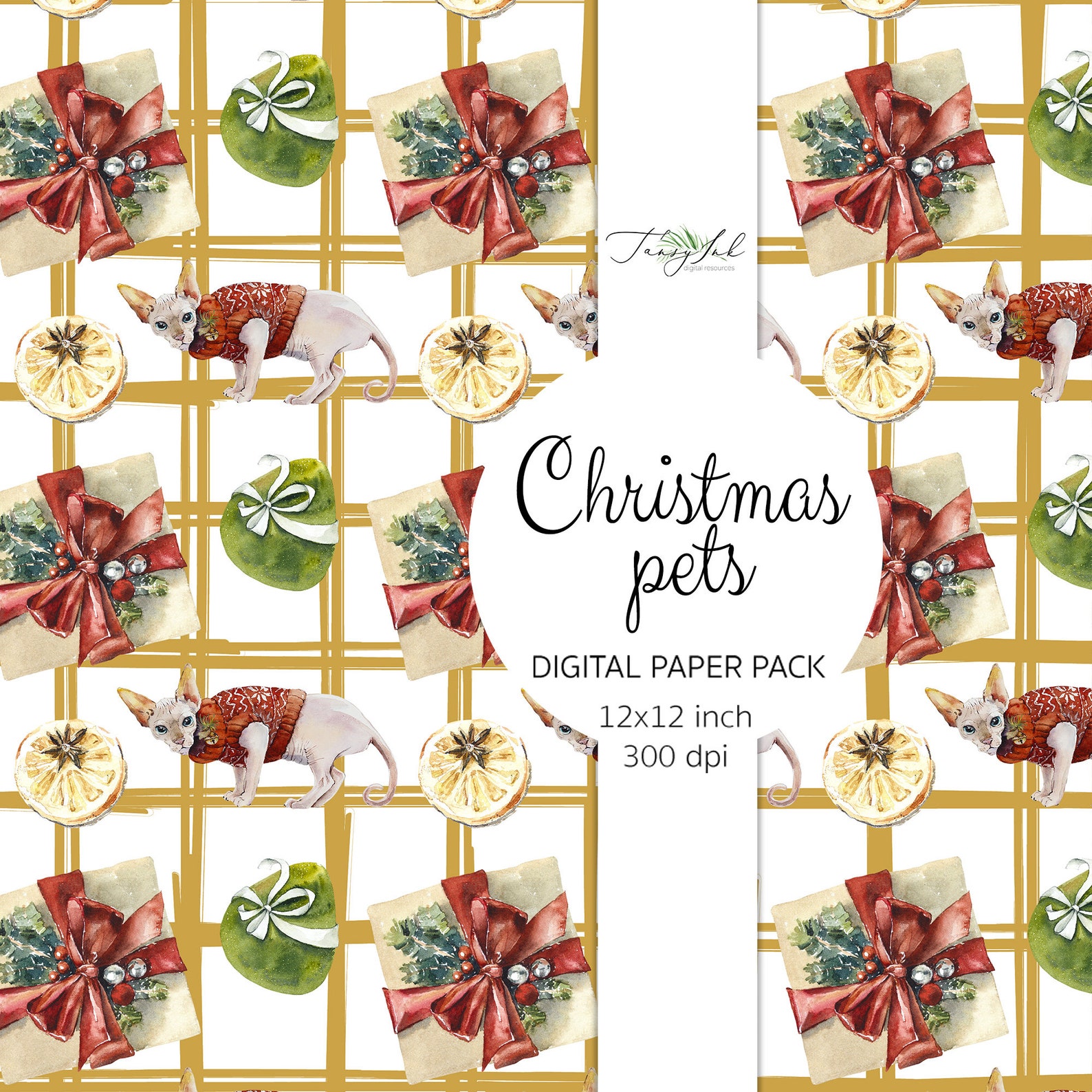 Christmas Pets Digital Paper, Seamless Pattern, Animals Background ...