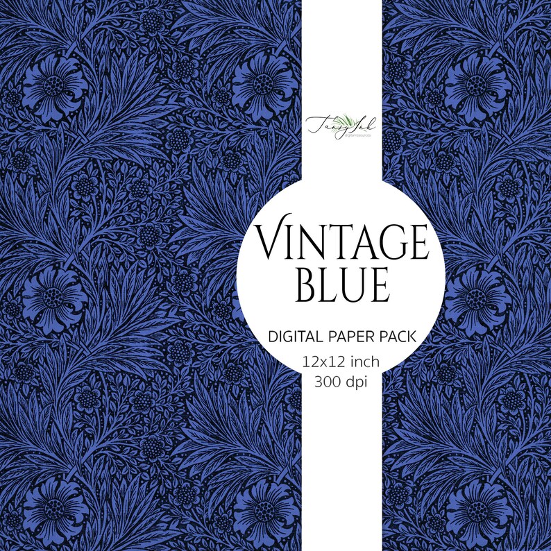 Vintage Blue Digital Paper Blue Flowers Paper Vintage - Etsy