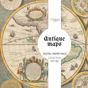 Antique Maps Digital Paper, Old Maps, Antique Paper, Vintage World Maps ...