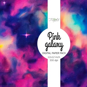 Pink Galaxy Digital Paper, Watercolor Stardust, Scrapbook Paper, Pastel ...