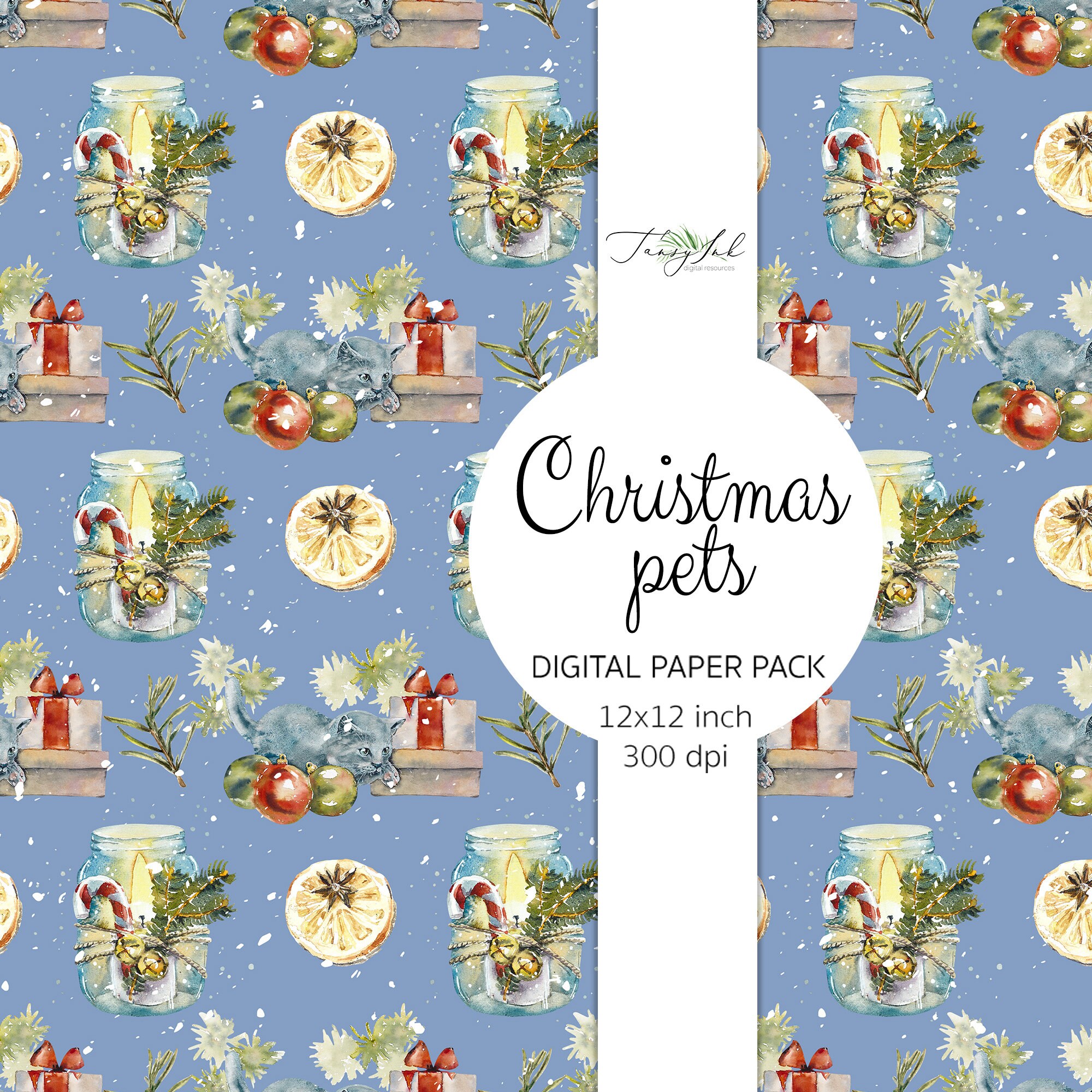 Christmas Pets Digital Paper, Seamless Pattern, Animals Background ...