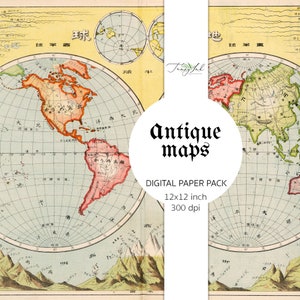 Antique Maps Digital Paper, Old Maps, Antique Paper, Vintage World Maps ...