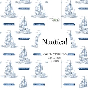 Nautical Digital Paper, Seamless Pattern, Vintage Ship, Scrapbooking ...