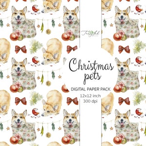 Christmas Pets Digital Paper, Seamless Pattern, Animals Background ...