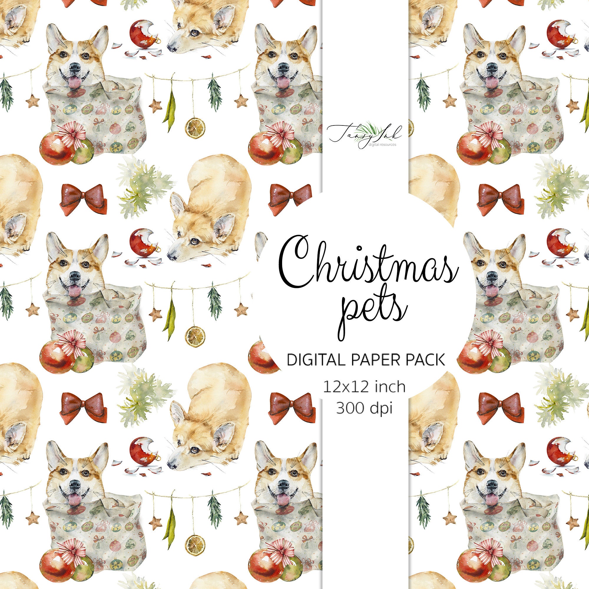 Christmas Pets Digital Paper Seamless Pattern Animals - Etsy