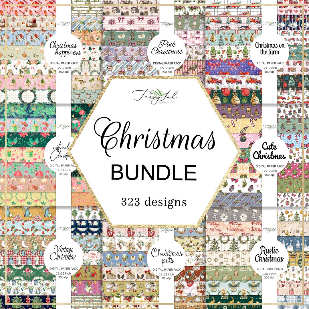 Christmas BUNDLE Digital Paper, Holiday Paper, Winter Background, Plaid ...