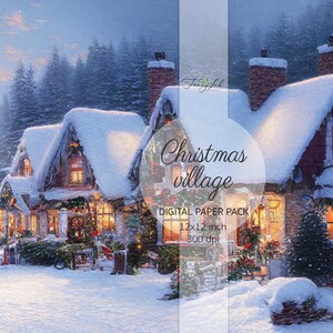 Christmas Village Digital Paper, Christmas Scrapbooking, Snowflakes ...