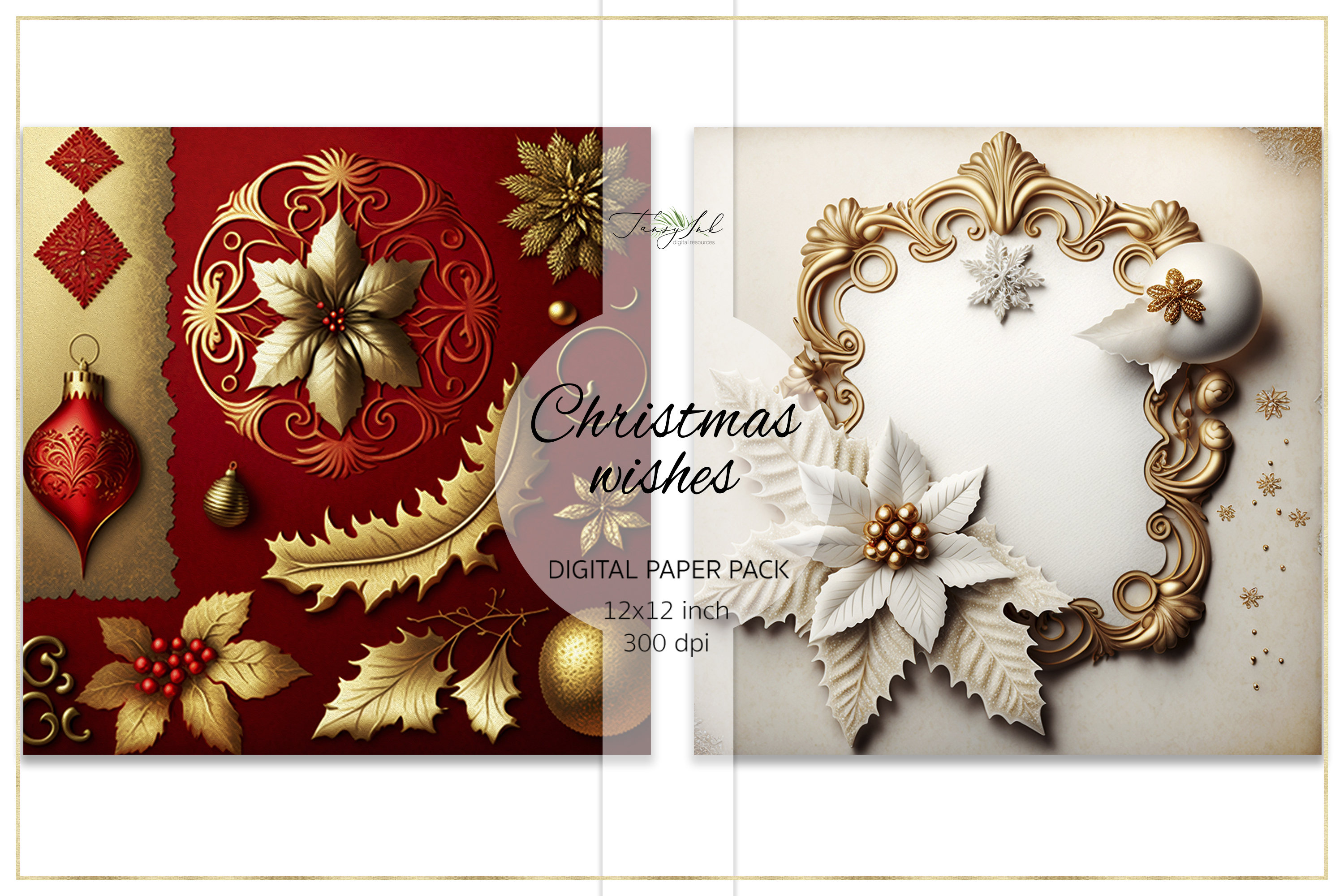 Christmas Wishes Digital Paper Gold Luxury Frames Cards - Etsy