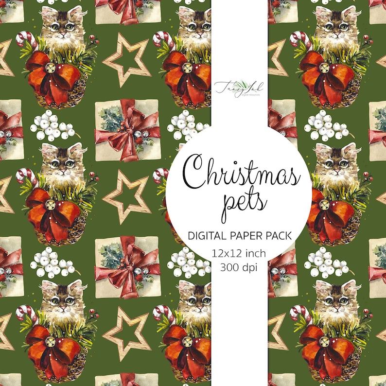 Christmas Pets Digital Paper, Seamless Pattern, Animals Background ...