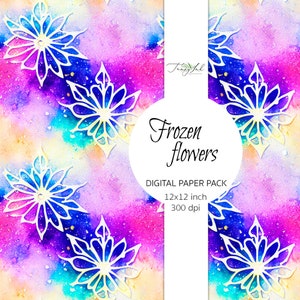 Frozen Flowers Digital Paper, Winter Seamless Paper, Snow Background ...