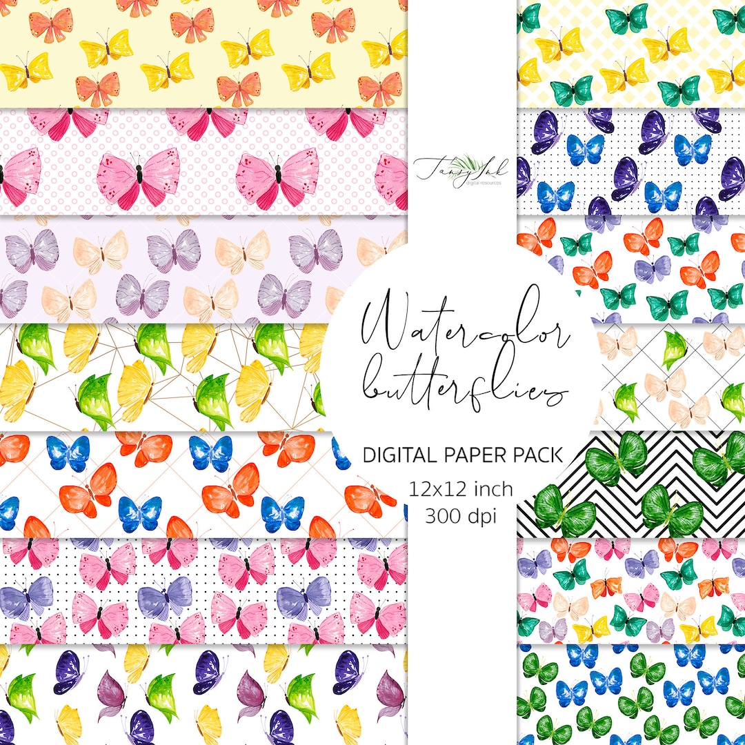 Watercolor Butterflies Digital Paper, Seamless Paper, Summer Paper ...