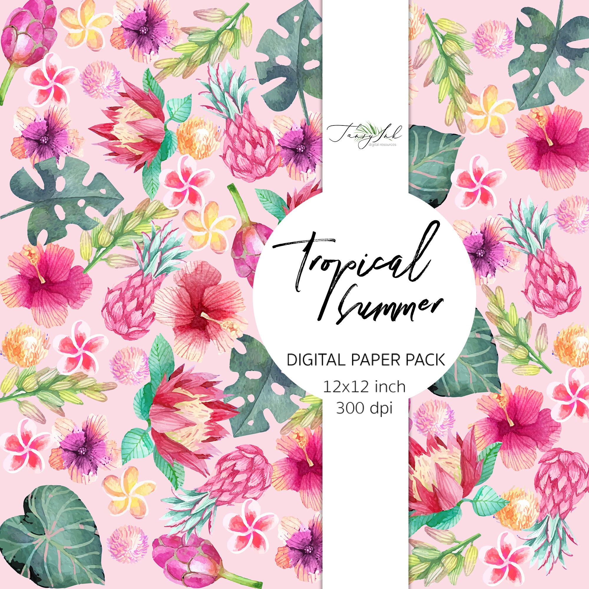 Tropical Summer Digital Paper Summer Wedding Beach Paper - Etsy
