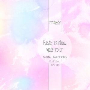 Pastel Rainbow Watercolor Digital Paper, Pastel Scrapbooking, Pastel ...