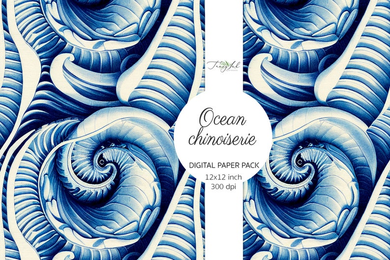 Ocean Chinoiserie SEAMLESS Digital Paper, Oriental Backdrop, Octopus ...