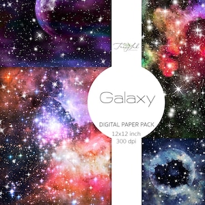 Galaxy Paper, Digital Paper, Stars Background, Night Sky Backdrop, Moon ...