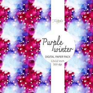 Purple Winter Digital Paper, Seamless Paper, Winter Flowers, Purple ...
