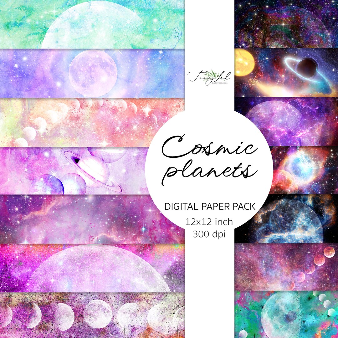 Cosmic Planets Digital Paper, Galaxy Paper, Saturn Background, Nebula ...