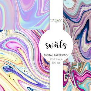 Swirls Digital Paper, Colored Marble Paper, Scrapbooking Paper ...