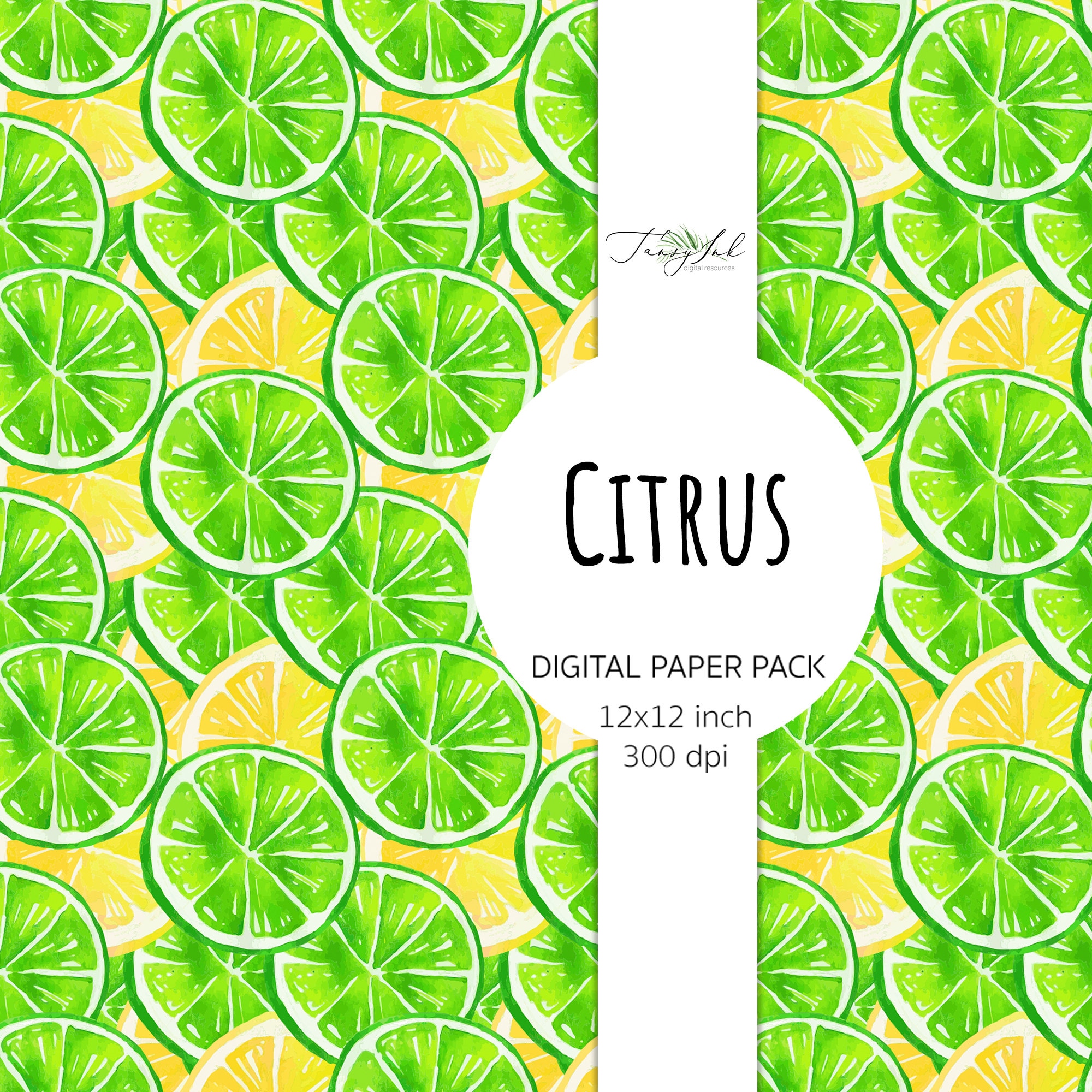 Citrus digital paper seamless pattern lemon background | Etsy
