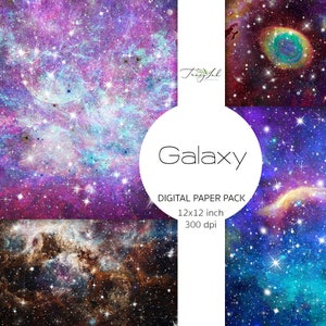 Galaxy Paper, Digital Paper, Stars Background, Night Sky Backdrop, Moon ...