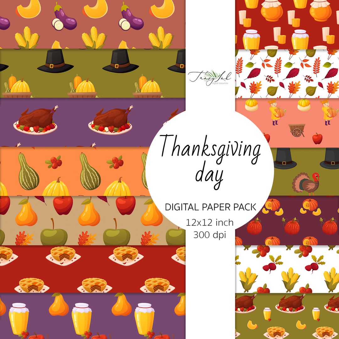 Thanksgiving Day Digital Paper, Seamless Pattern, Fall Paper, Autumn ...
