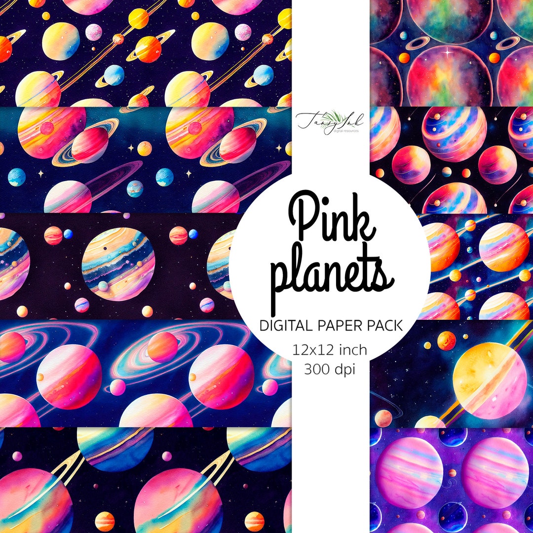 Pink Planets Seamless Digital Paper, Scrapbooking Paper, Planets ...