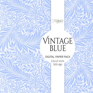 Vintage Blue Digital Paper, Blue Flowers Paper, Vintage Flowers, Old ...