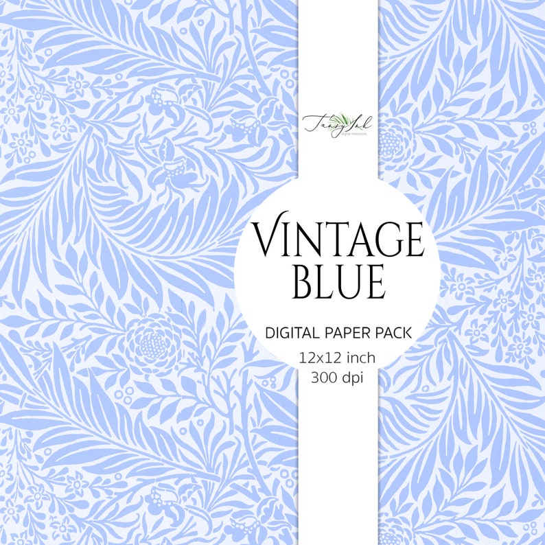 Vintage Blue Digital Paper, Blue Flowers Paper, Vintage Flowers, Old ...