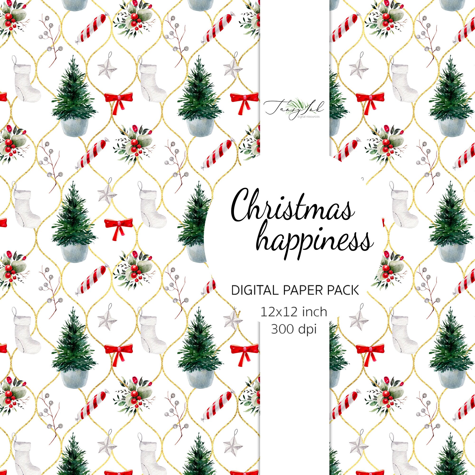 Christmas Happiness Digital Paper Seamless Paper Holiday - Etsy