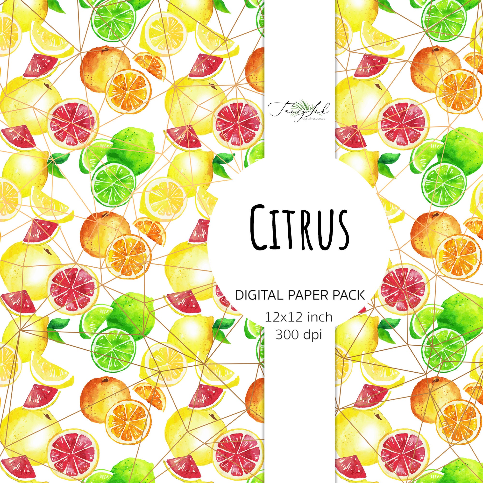 Citrus digital paper seamless pattern lemon background | Etsy