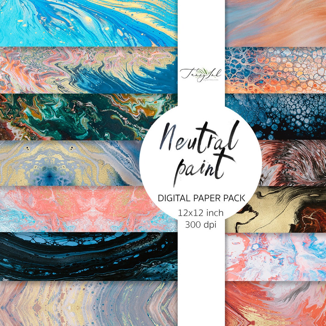 Neutral Paint Digital Paper, Abstract Paper, Gold, Pink Pattern, Blue ...