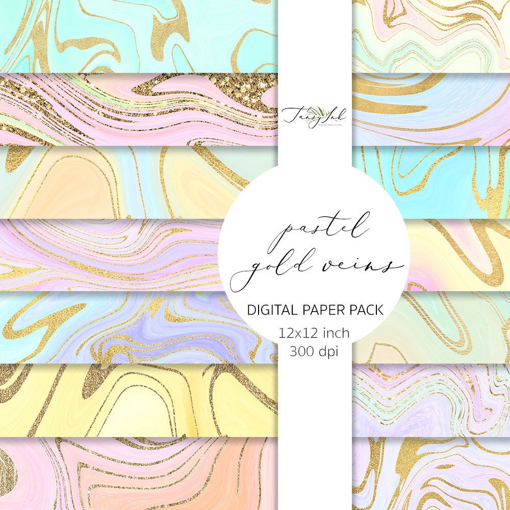 Pastel Gold Veins Digital Paper, Pink Swirls Paper, Gradient Texture ...