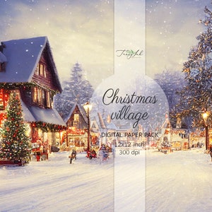 Christmas Village Digital Paper, Christmas Scrapbooking, Snowflakes ...