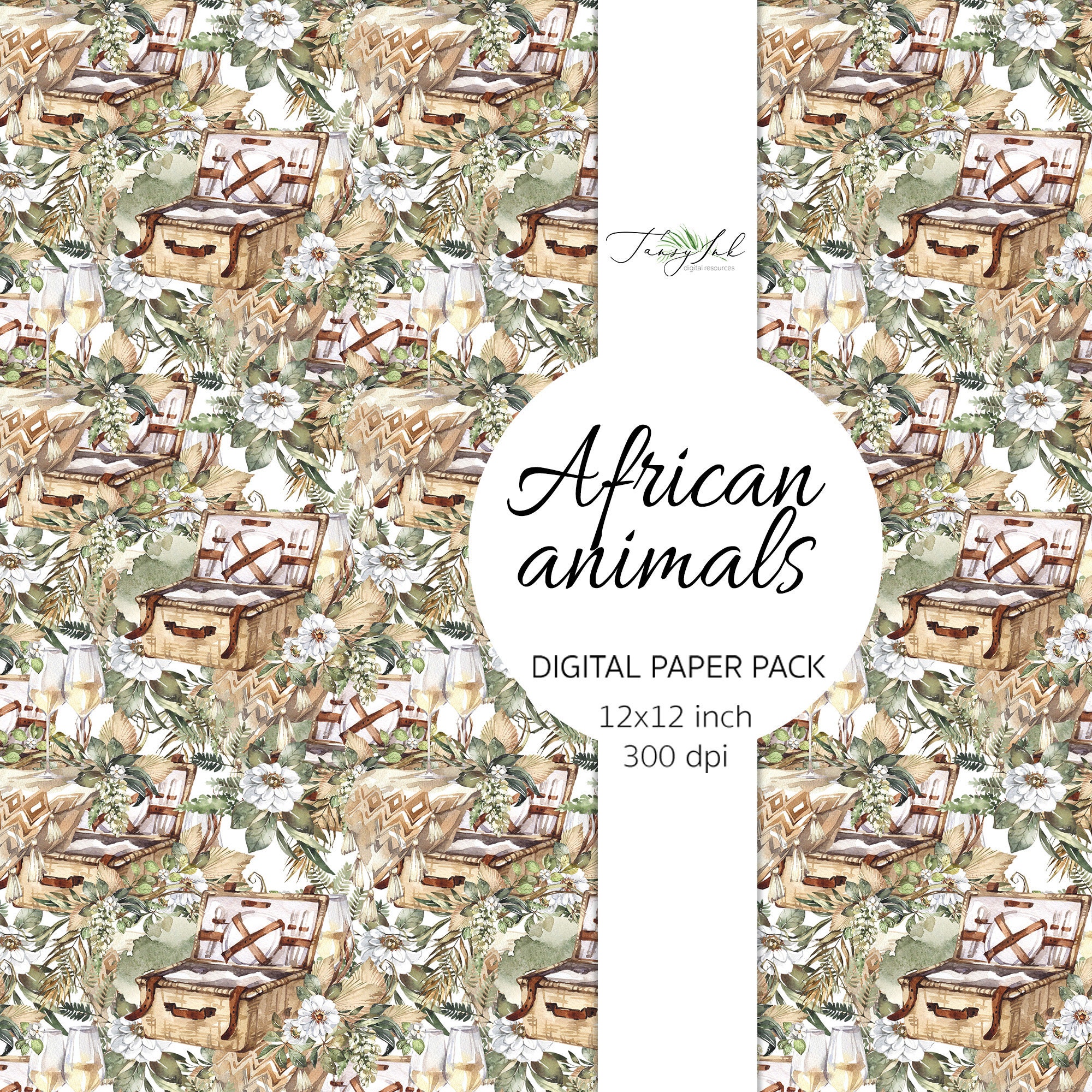 African animals digital paper seamless paper safari animals | Etsy
