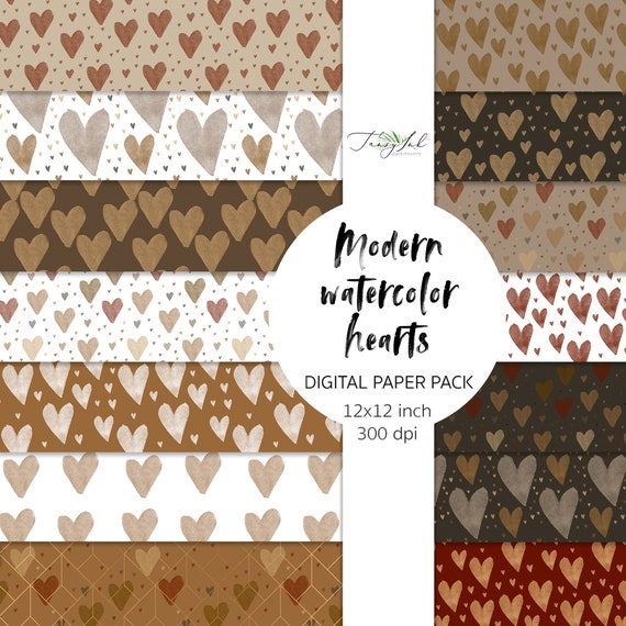 Modern Watercolor Hearts Digital Paper Hearts Seamless | Etsy