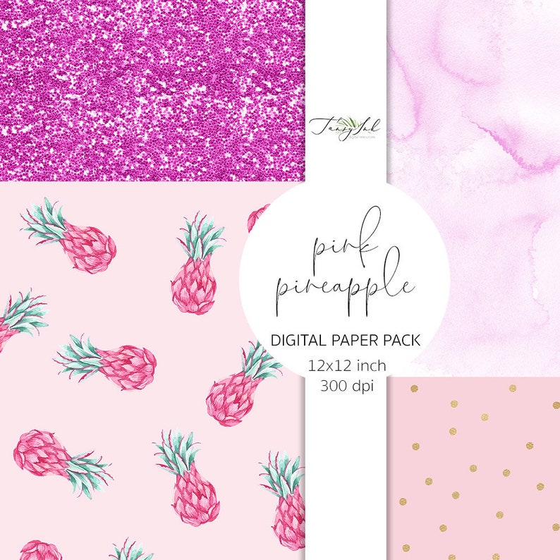 Pink pineapple digital paper watercolor flowers pink | Etsy