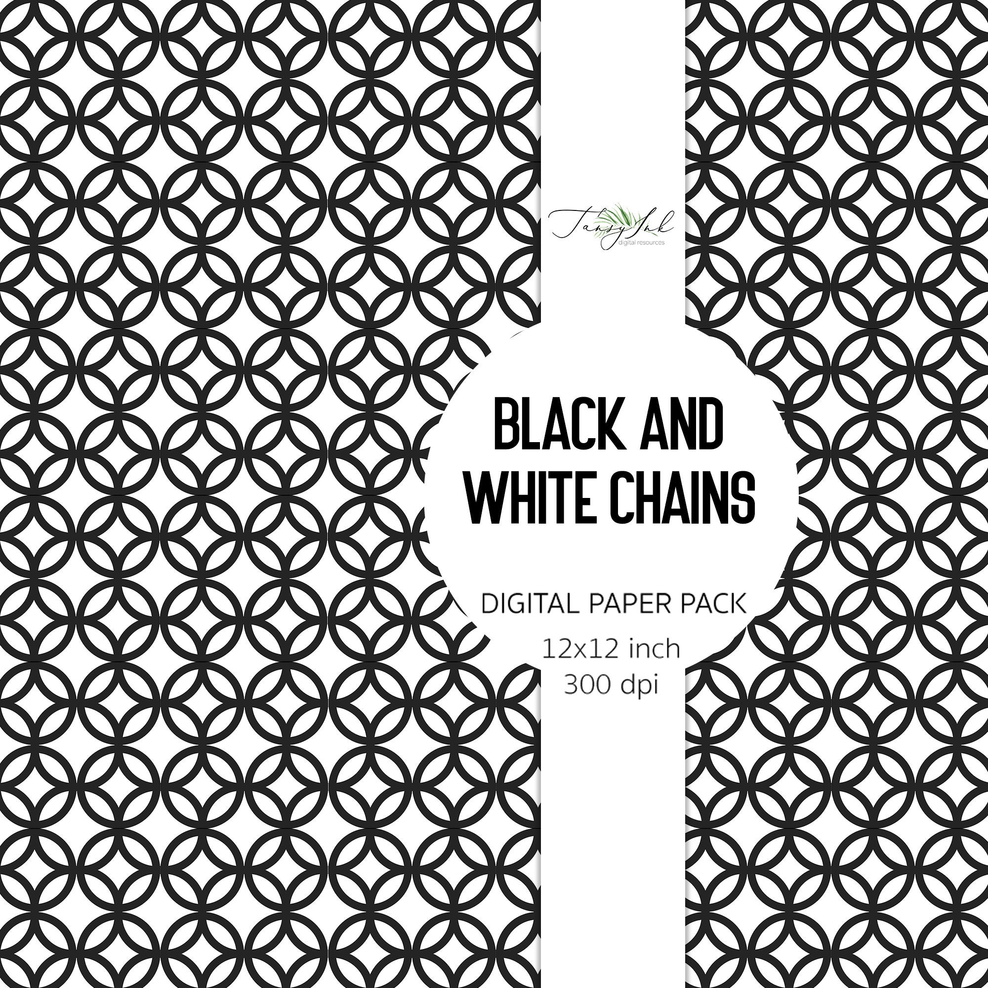 Black and White Chains Digital Paper, Chains Pattern, Black Background ...