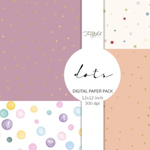 Polka Dots Digital Paper, Confetti Paper, Watercolor Dots Paper, Gold ...