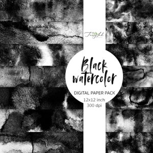 Black Watercolor Digital Paper, Watercolor Texture, Watercolor ...
