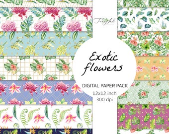 Watercolor Tropical Flowers Digital Paper Flower Background - Etsy